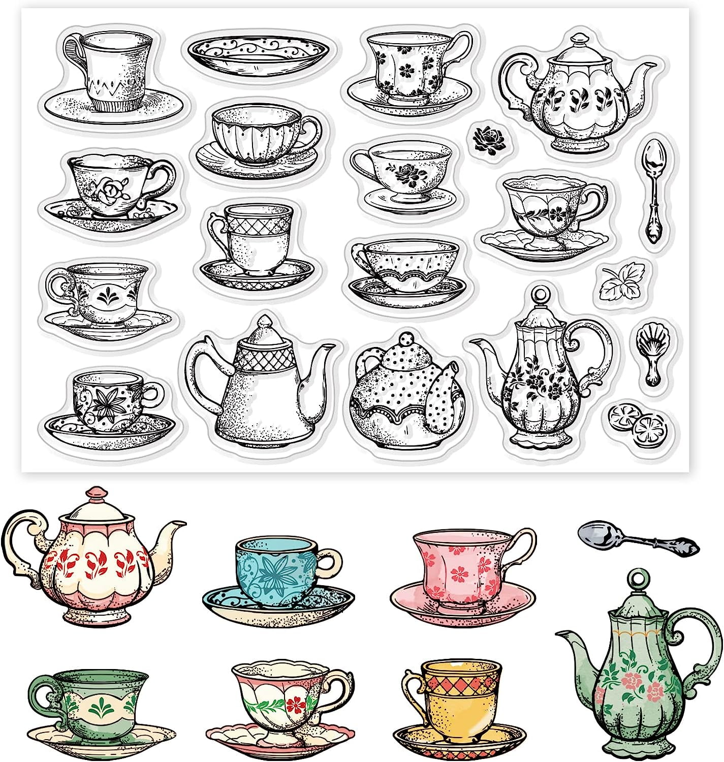 1sheet Tea Coffee Cups Clear Stamps Afternoon Tea Theme Embossing Stamp ...