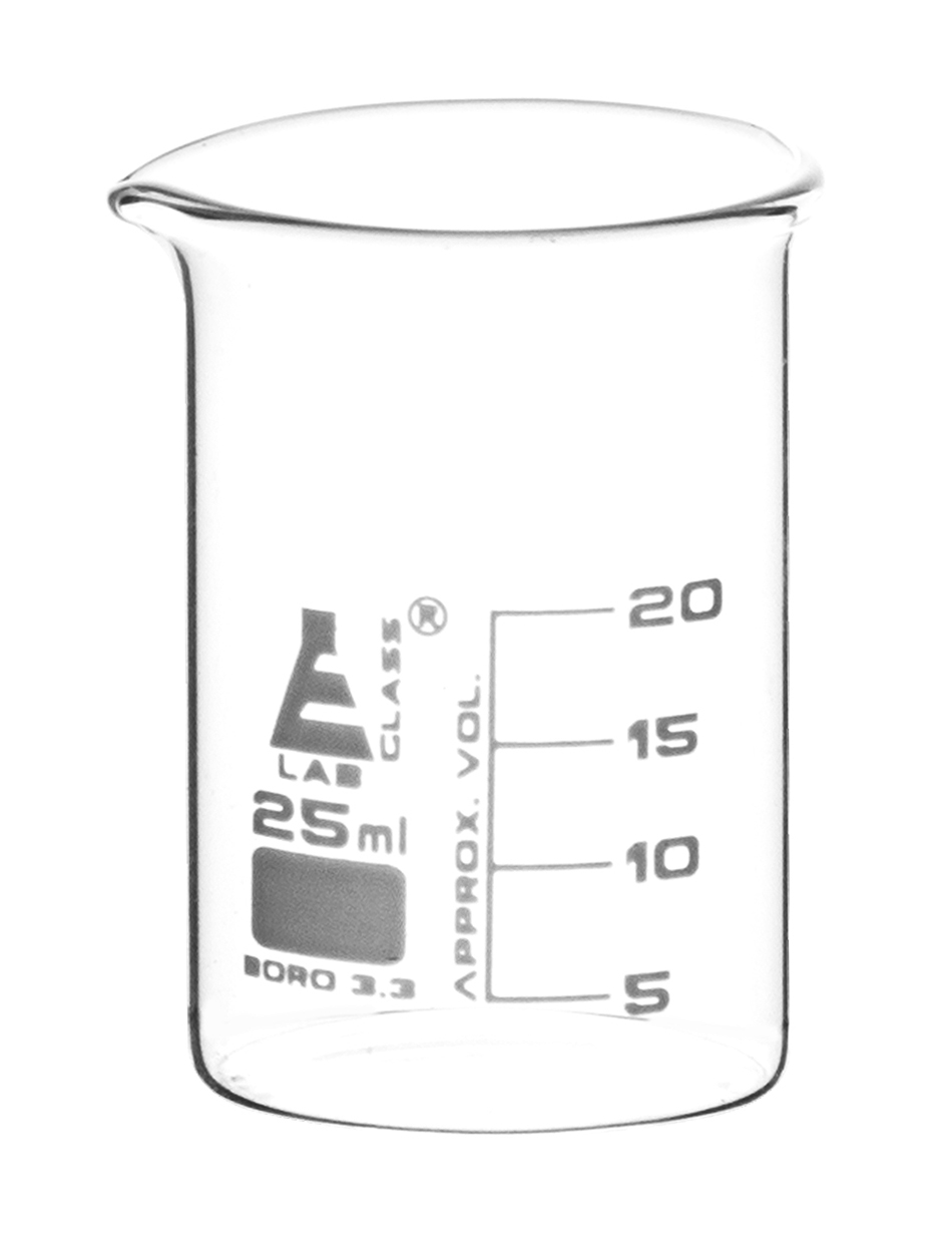 Beaker, 25ml - Low Form with Spout - White, 5ml Graduations ...