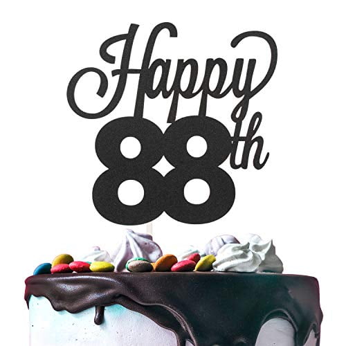 LINGTEER Happy 88th Birthday Black Cake Topper - Cheers to 88th ...