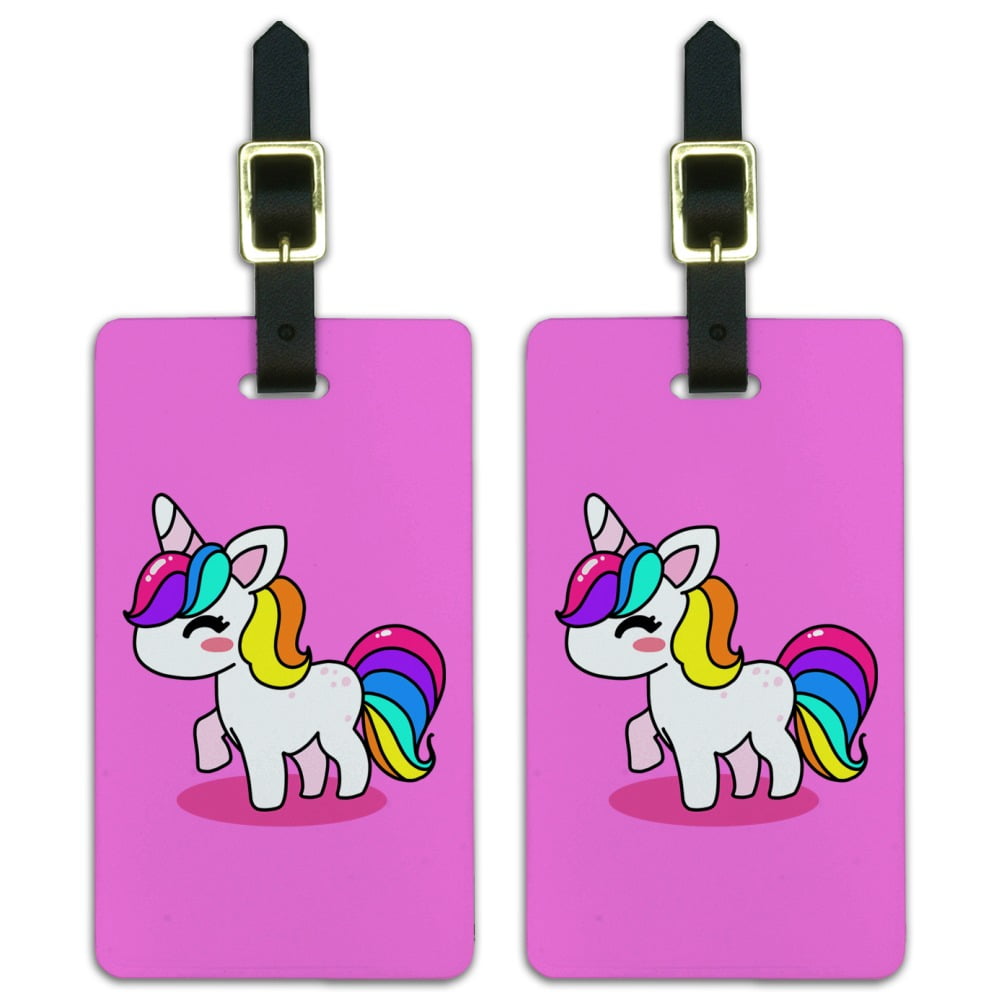 Cute Kawaii Rainbow Unicorn Chibi Luggage ID Tags Suitcase Carry-On ...