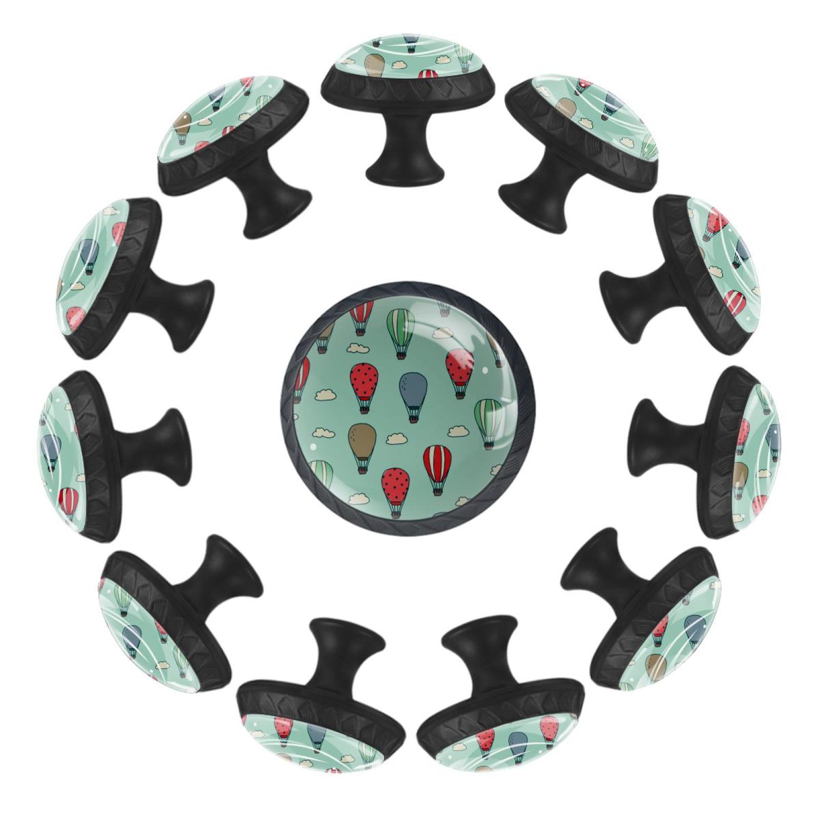 12 Pack Round Crystal Glass Knobs Doodled Air Balloons Pull Handle for Kitchen Cabinet Cupboard ...