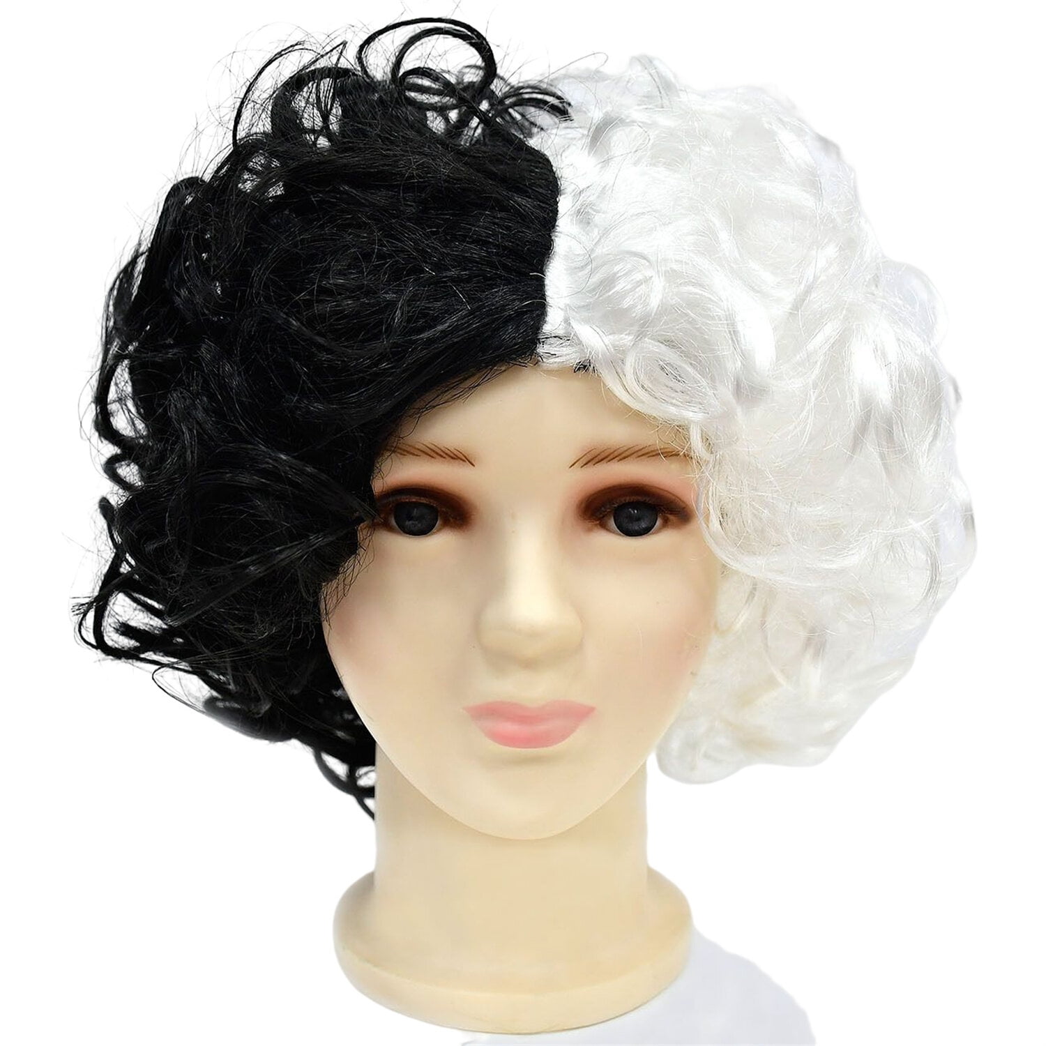 Black and White Cruella Deville Wig Costume Cosplay Wigs Short Curly ...