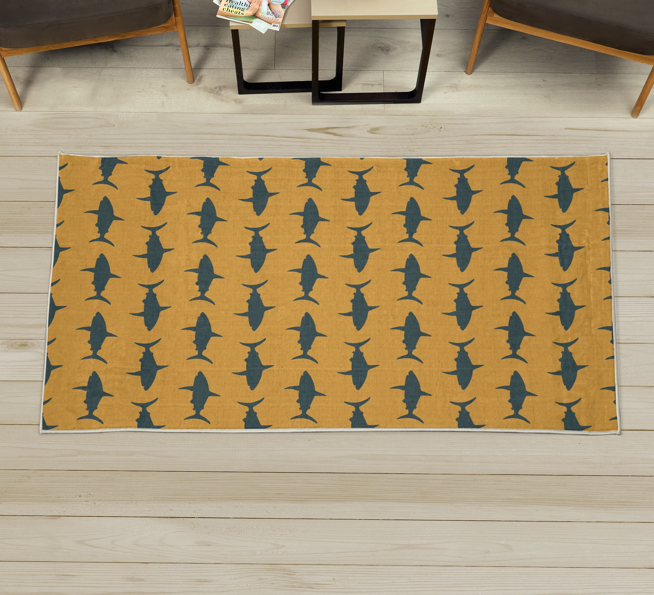 Sea Animals Decorative Rug, Sharks Swimming Horizontal Silhouettes ...