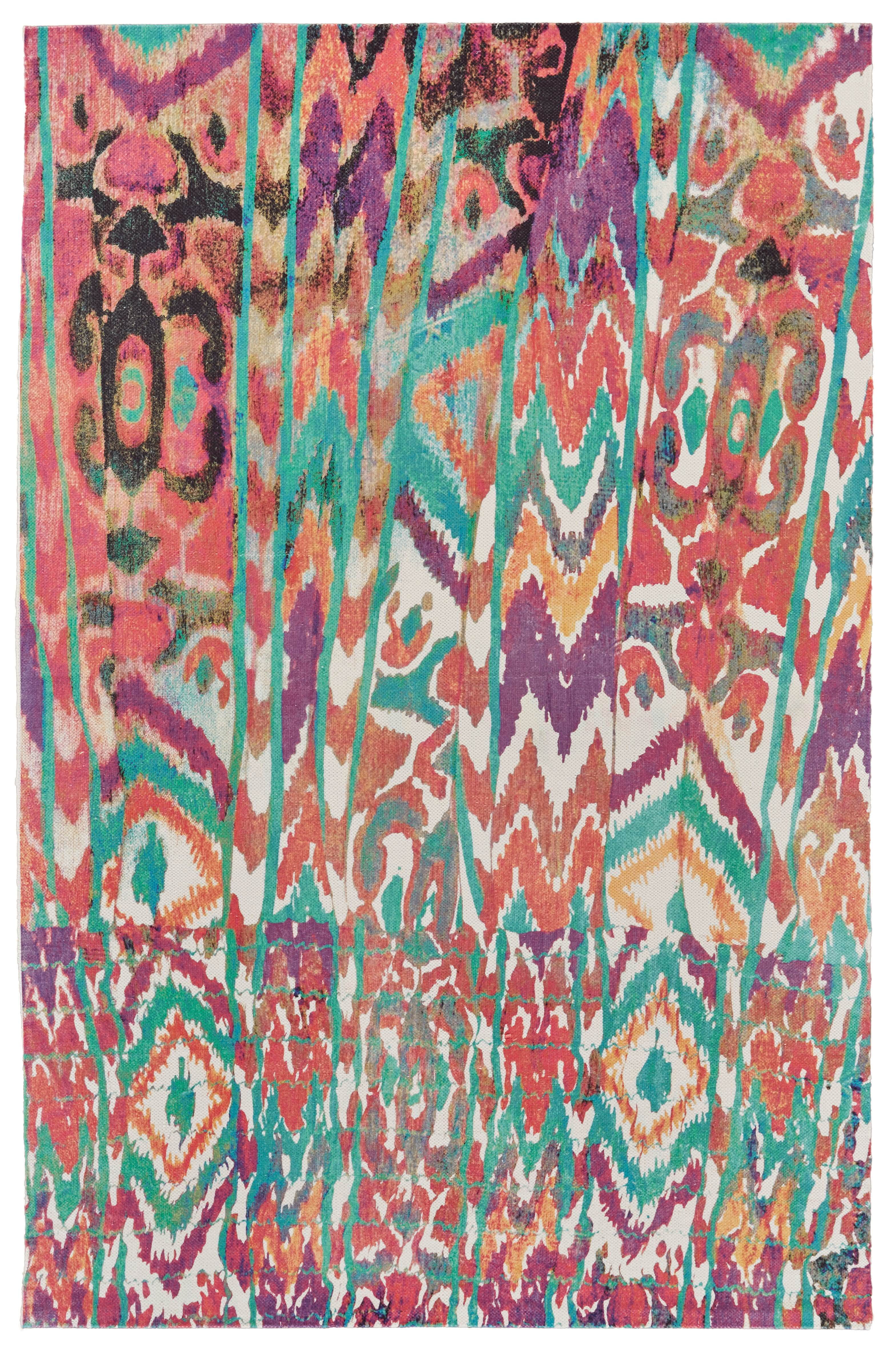 Ashlyn Bright Multi Outdoor Rug, Deep Pink/Green, 2ft x 3ft Accent Rug ...