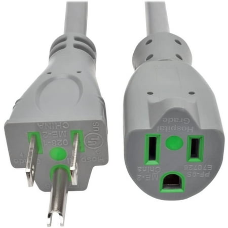 Tripp Lite P022-015-GY-HG 15ft Hospital Medical Power Extension Cord 5-15P HG 5-15R HG 120V 13A ...