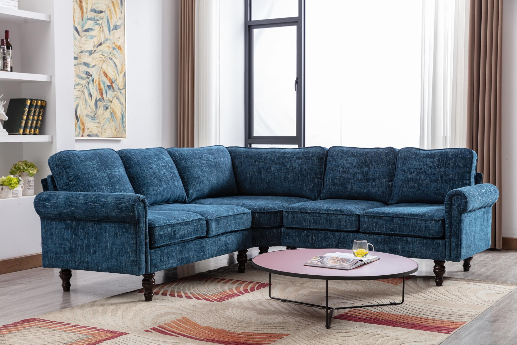 Upholstered Accent Sofa with Padded Back and Wood Legs, L Shaped Small ...