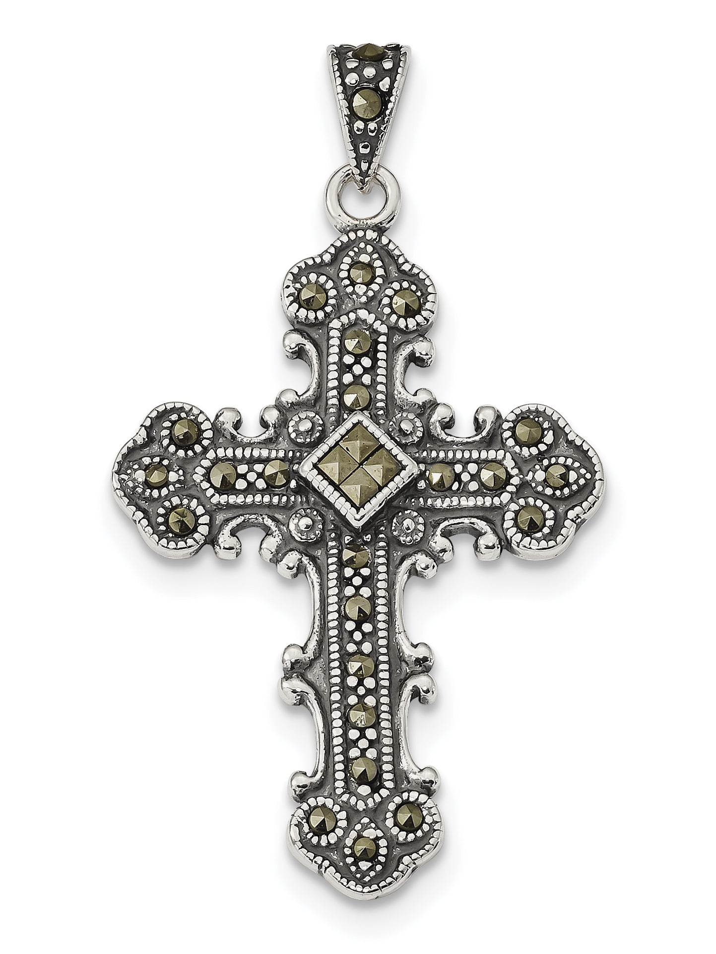 Sterling Silver Antiqued Marcasite Cross Pendant (50 X 29) Made In ...