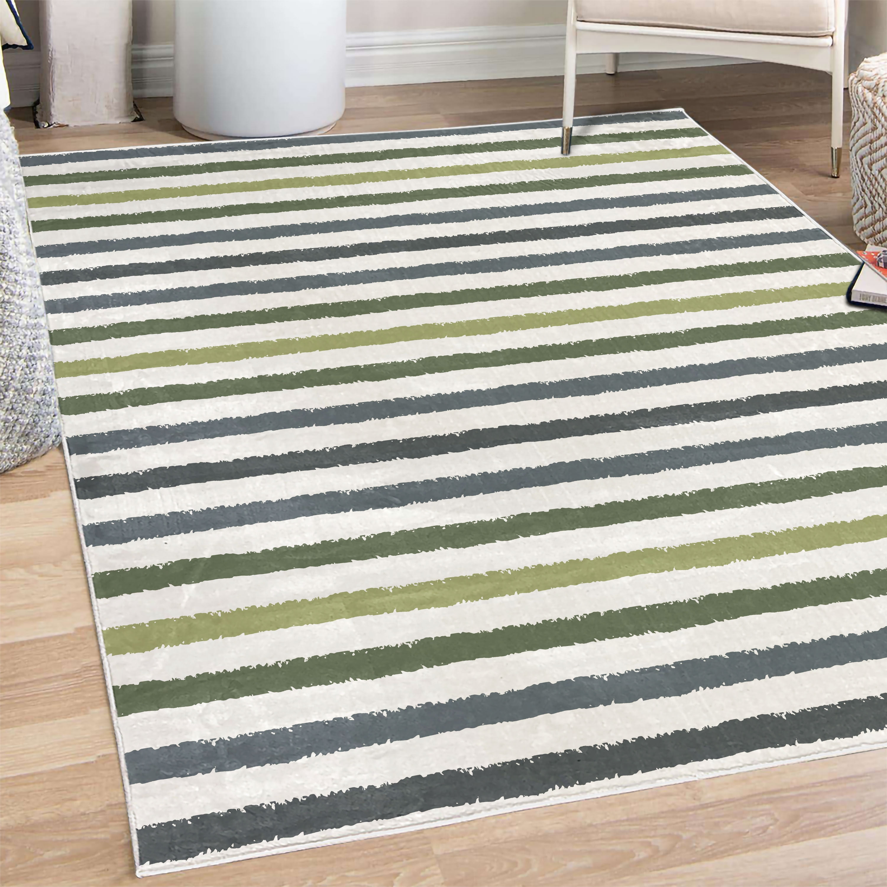 Striped Decorative Rug, Geometric Colorful Tone Brush Style Lines ...