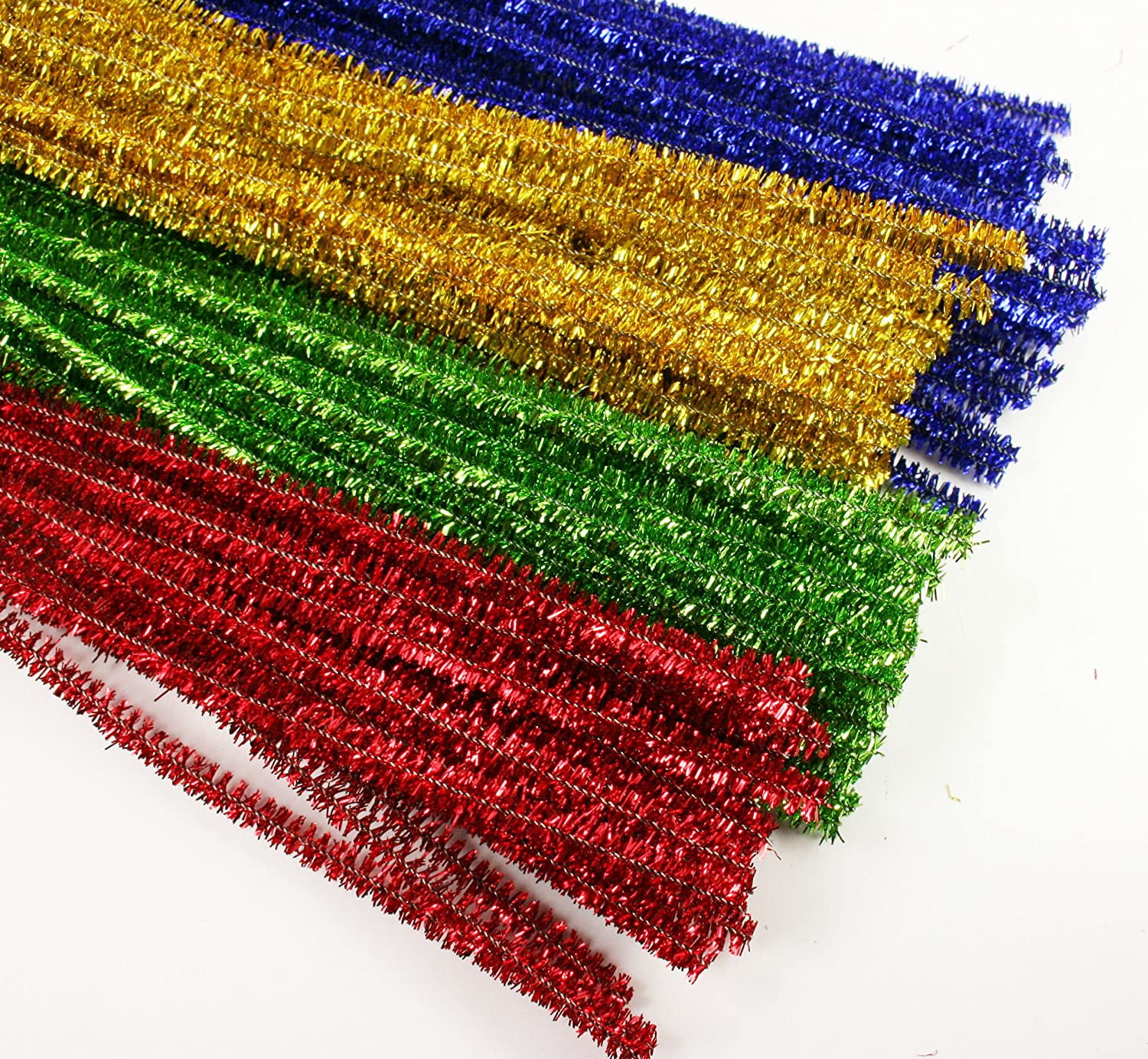 Christmas Set of 100 Metallic Tinsel Pipe Cleaners for Kids Crafts ...