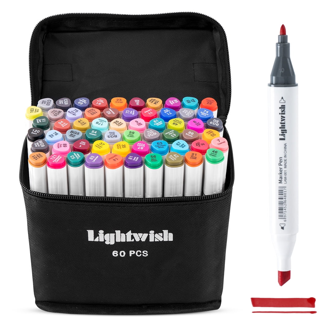 Lightwish Markers 60 Colors Dual Tips Alcohol Markers For Adult Kids Lightwish Markers 60 Colors Dual Tips Alcohol Markers For Adult Kids