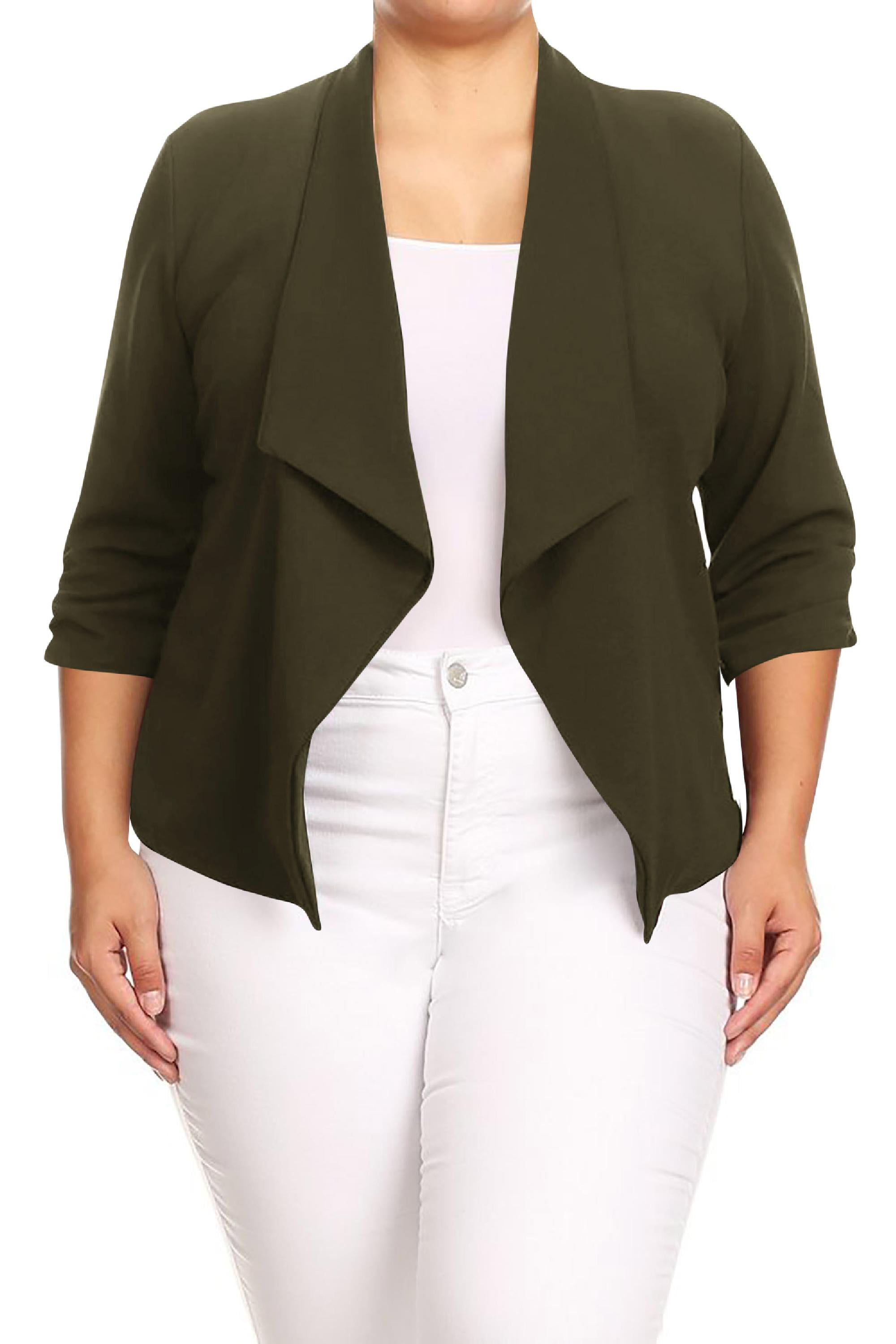 Women's Plus Size Open Front Rolled Up 3/4 Sleeves Office Work Wear ...