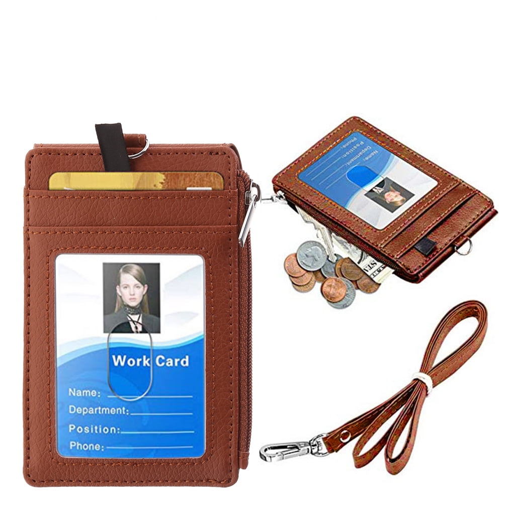 Badge Holder with Zipper ID Card Holder Wallet with Neck Lanyard RFID ...