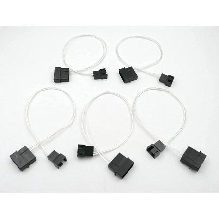 5 Pack 4-Pin Molex (Actual 2-Pin) to 3 Pin / 4 Pin PMW 12V PC Case Fan ...