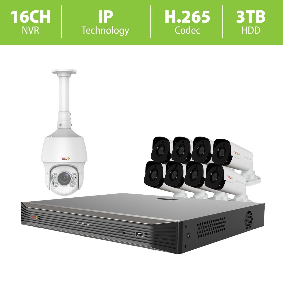 REVO ULTRA 16 CH 4K NVR, 3TB with 8x 4MP Indoor/Outdoor Bullet Cameras ...