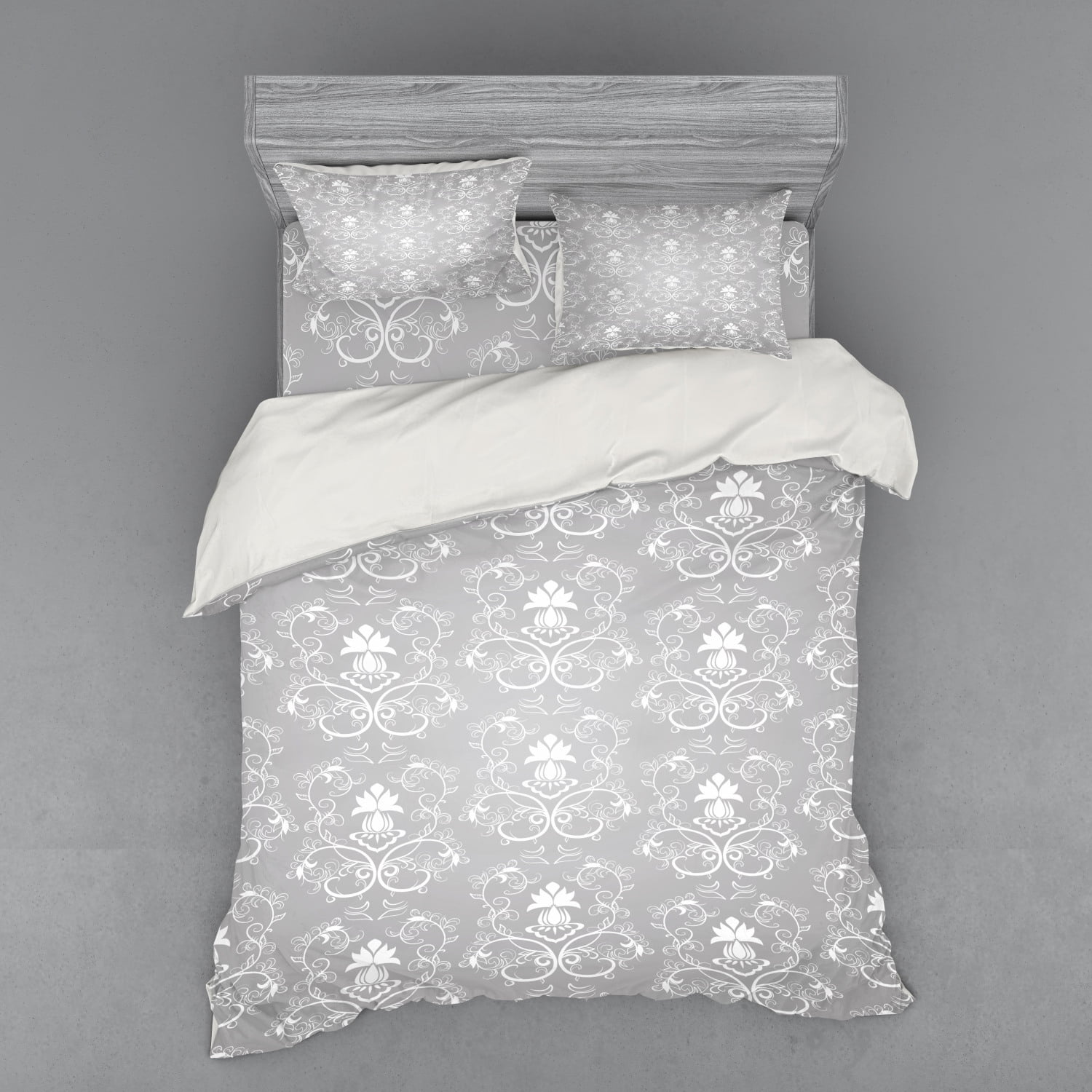 Damask Duvet Cover Set, Damask Style Antique Floral Motifs Pattern ...