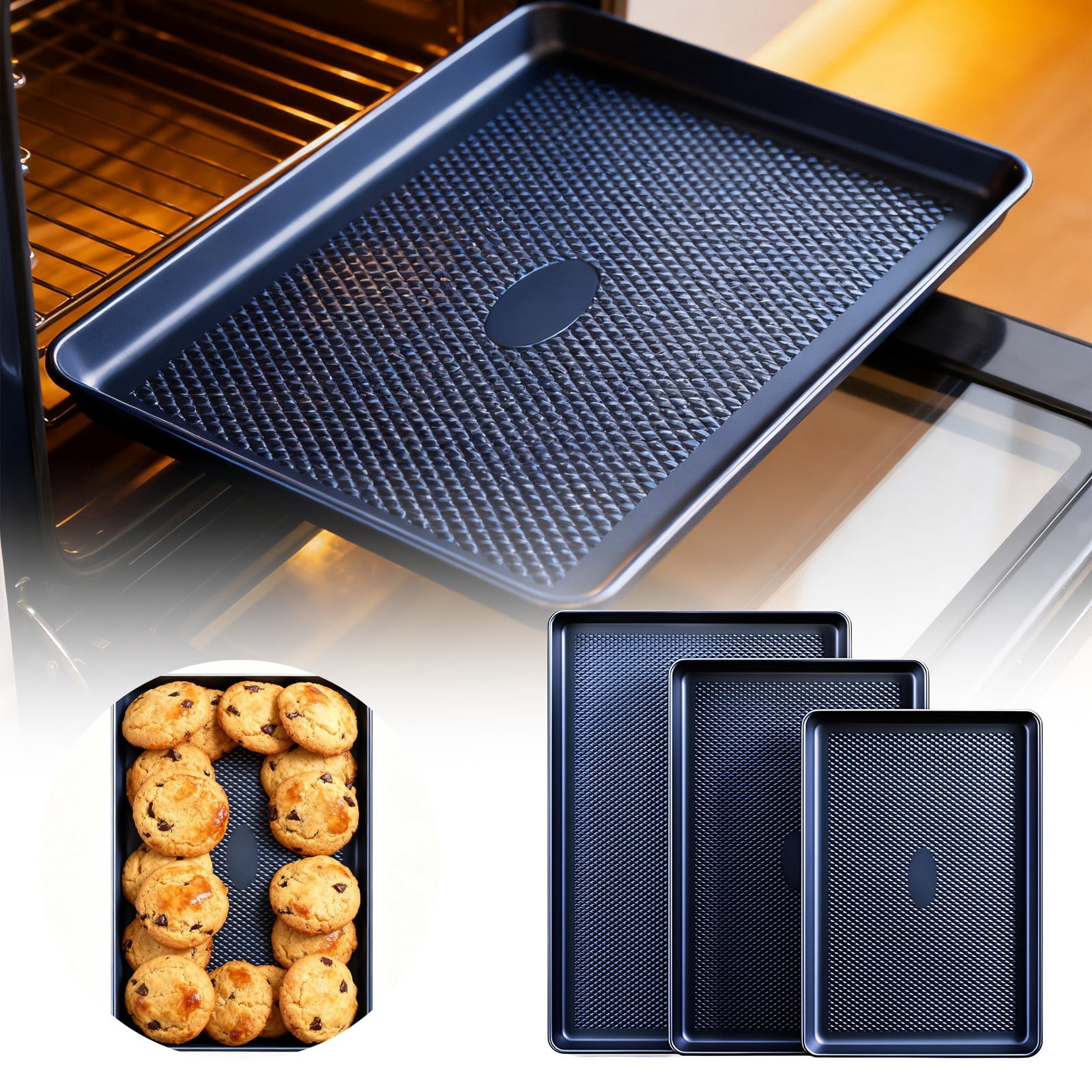 Heavy Duty Steel Baking Sheet Non Stick Cookie Pan For Even Oven ...
