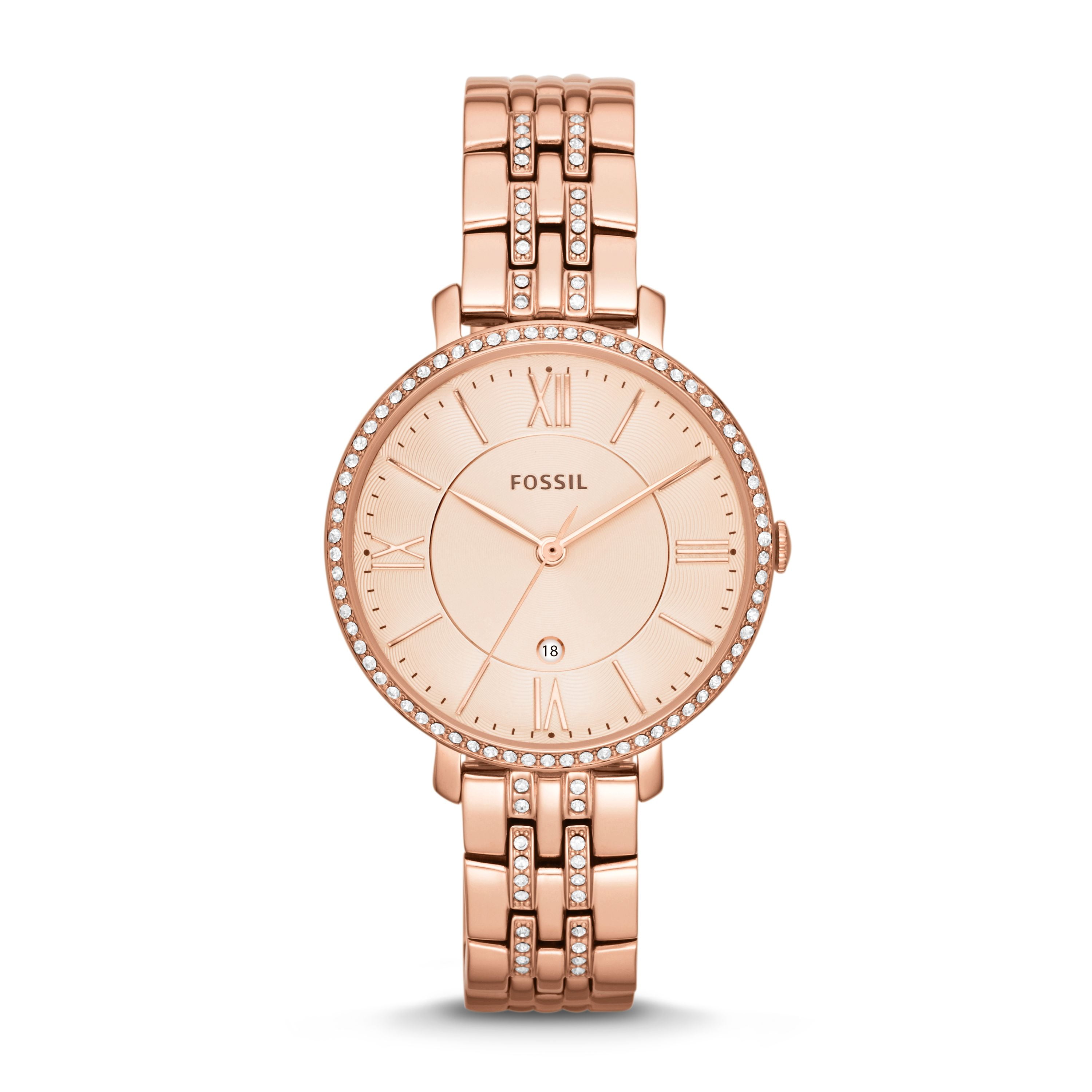 Fossil - Fossil Women's Jacqueline Three-Hand Day-Date, Rose Gold-Tone ...