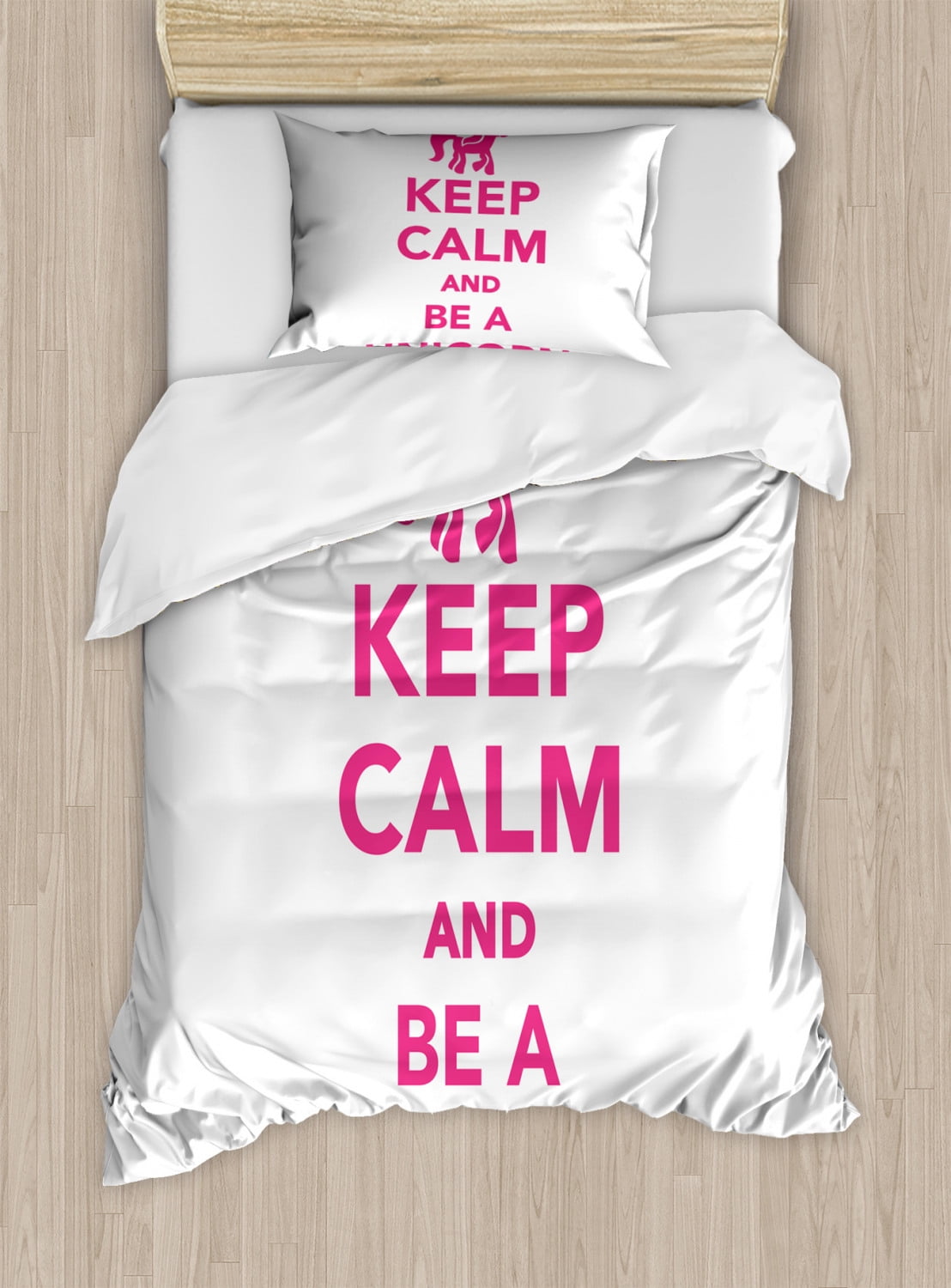 Keep Calm Twin Size Duvet Cover Set, Keep Calm and Be a Unicorn Text ...