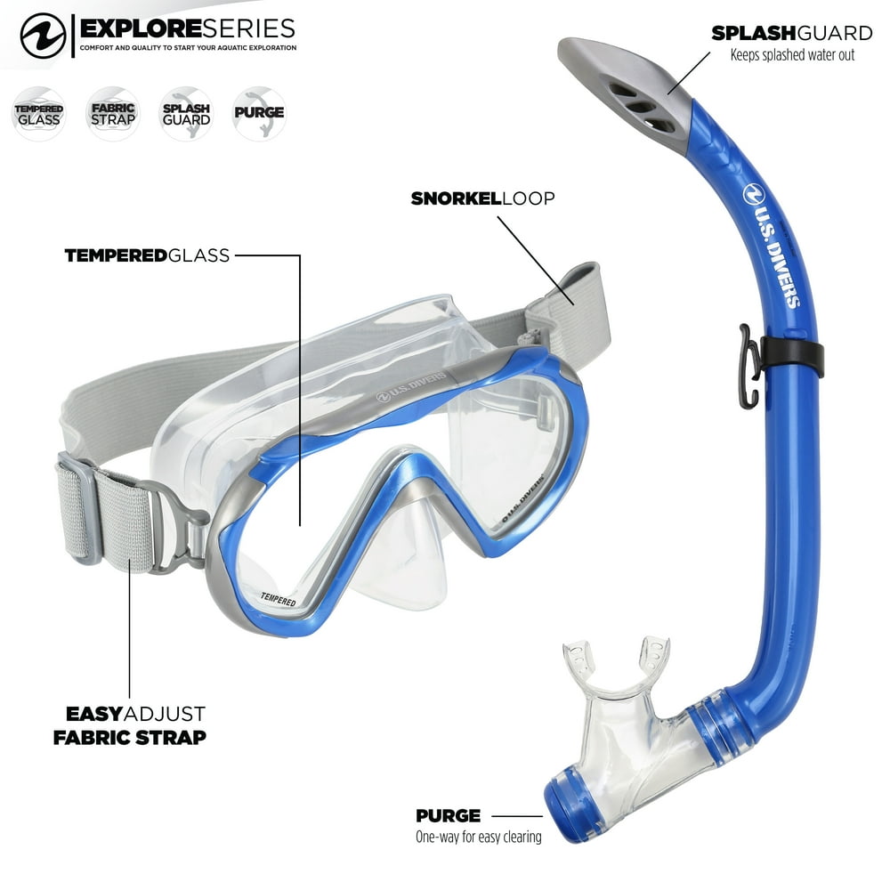 U.S. Divers Caspian Adult Mask and Snorkel Combo, 2-window Mask, Fabric ...