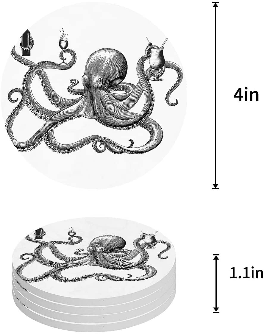 FMSHPON Funny Octopus Set of 8 Round Coaster for Drinks, Absorbent ...