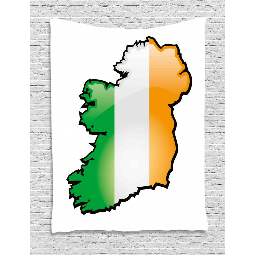 Ireland Map Tapestry, Cartoon Style Artwork of Mapping on a Plain ...