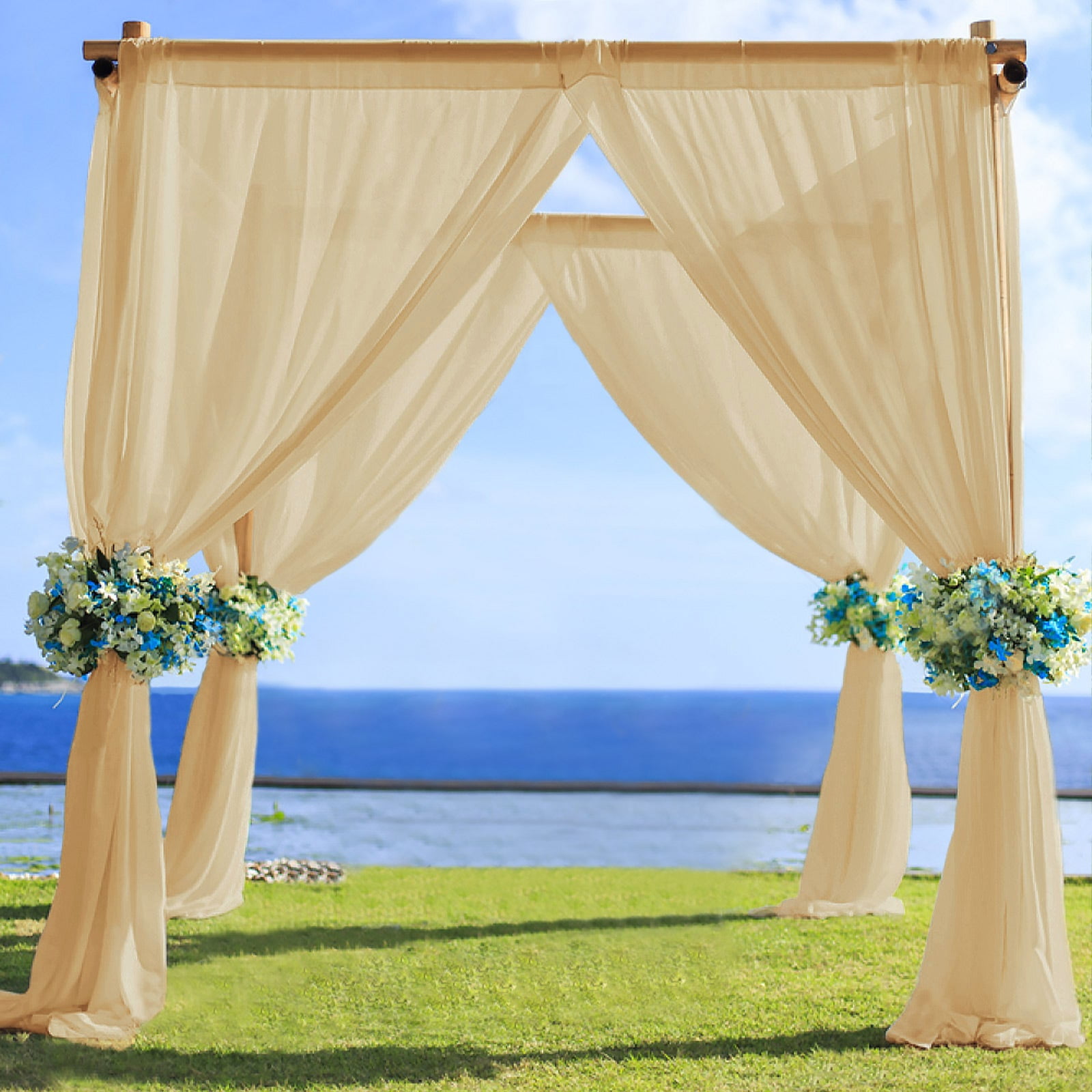 Efavormart Champagne Sheer Premium Chiffon Curtain Panel Backdrop ...