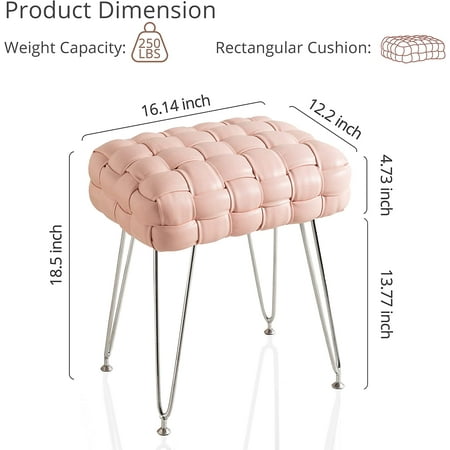 Leather Vanity Stool, Upholstered Make up Bench, Rectangle Ottoman Foot ...