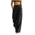 Cargo Pants Women Fashion Solid Color Cargo Pants Faux Linen Half ...