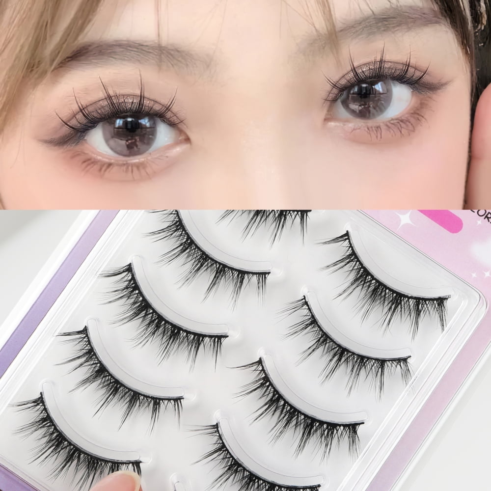 5 Pairs Natural Look Faux Lashes Lengthening Wispy Curly Fluffy ...