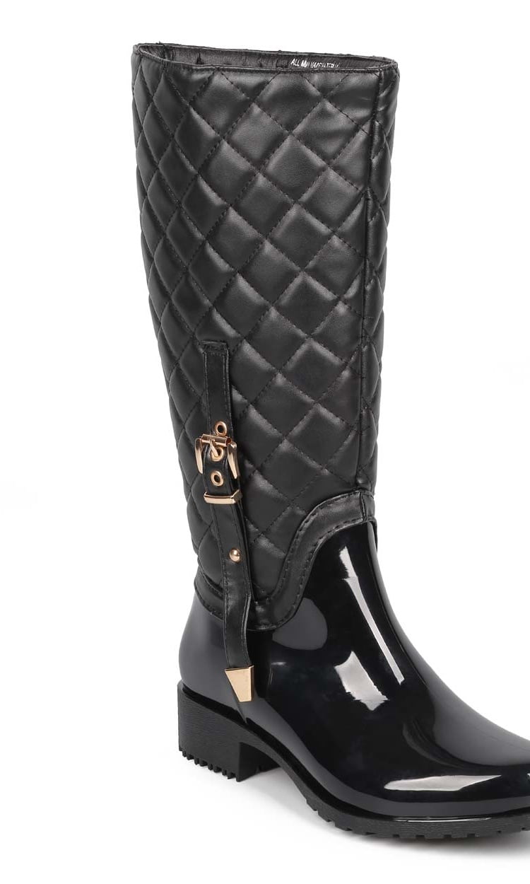 Bumper DD58 Women Quilted Knee High Mix Media Almond Toe Rain Boot ...