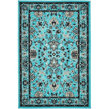 Unique Loom Kashan Traditional Floral Area Rug, 4 x 6 Feet, Turquoise ...
