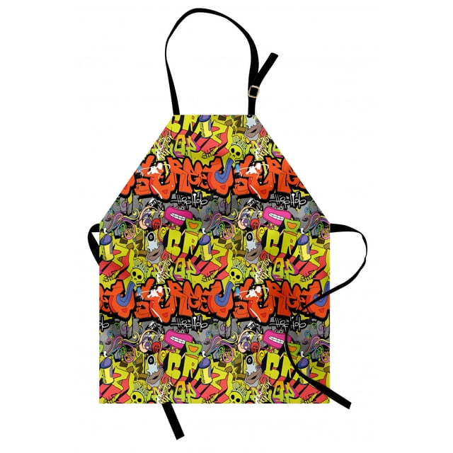 Graffiti Apron Contemporary Style Hip Hop Funky Grunge Culture Skull ...
