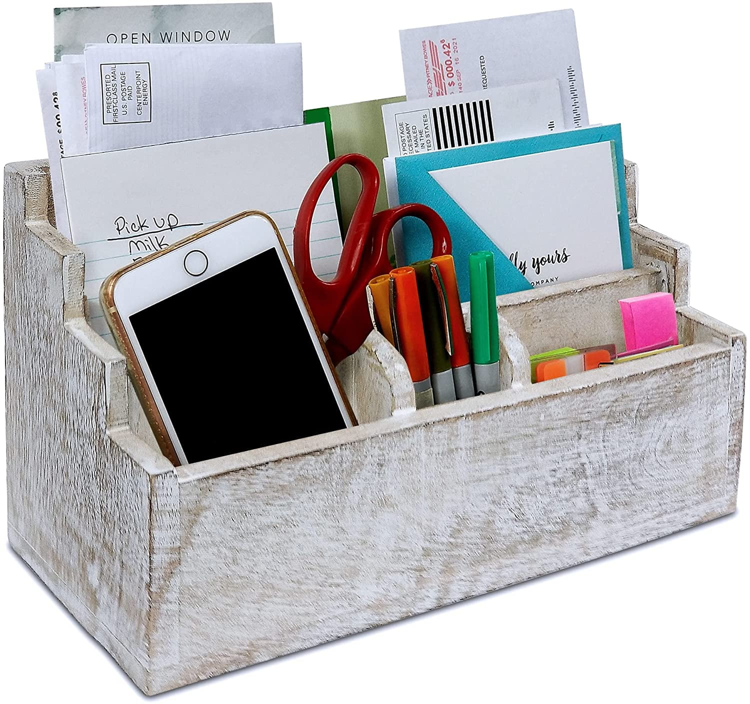 Mail Organizer Countertop Letter Holder For Desk Wooden Desk Organizer ...