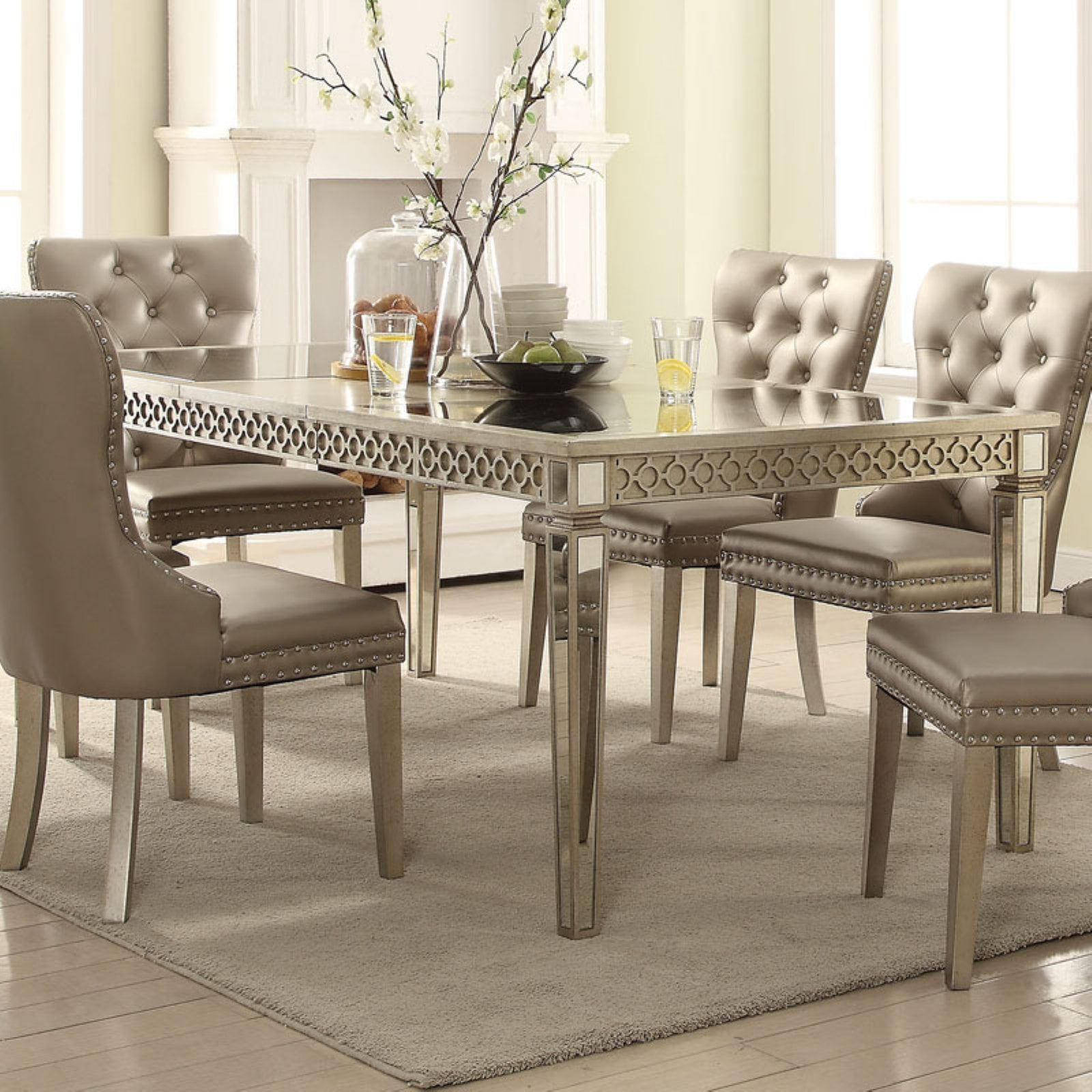 Acme Kacela Glam Mirrored Dining Table in Champagne - Walmart.com