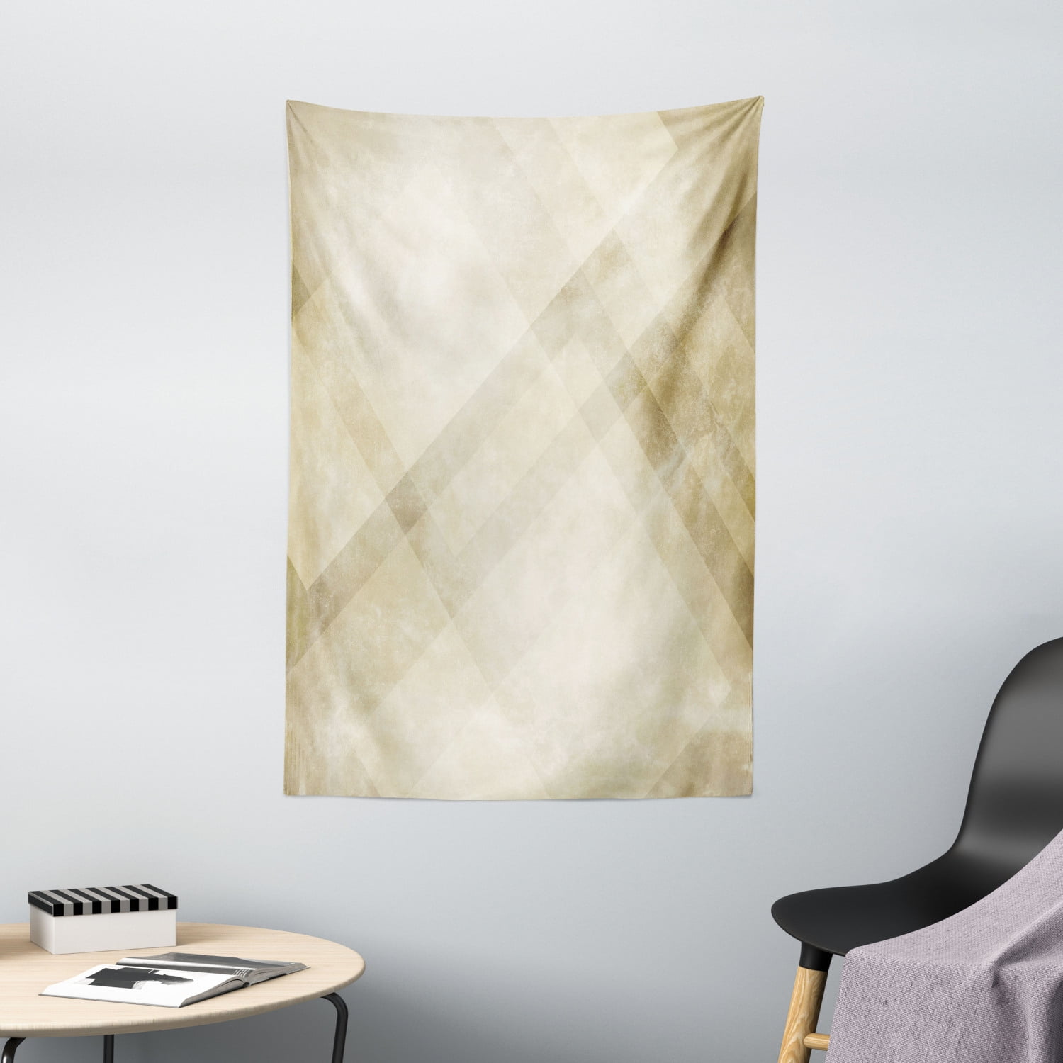 Tan Tapestry, Striped Vintage Faded Squares and Angled Lines Dated ...