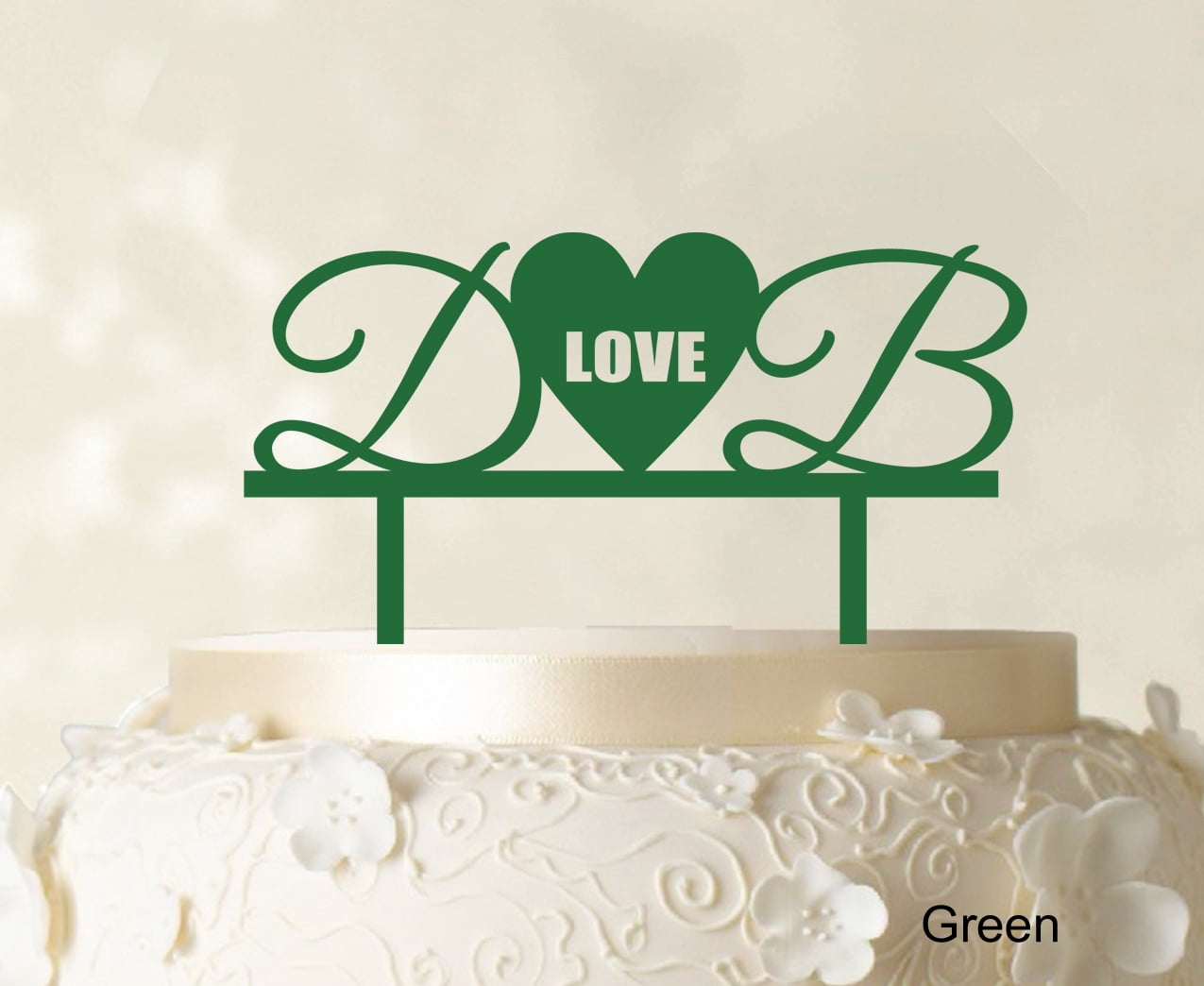 "Custom Initial Wedding Cake Topper Personalized Green Cake Topper ...