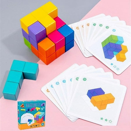 Wooden Colorful Jigsaw Puzzle Game Logic Cube Toys Brain Challenge Wood ...