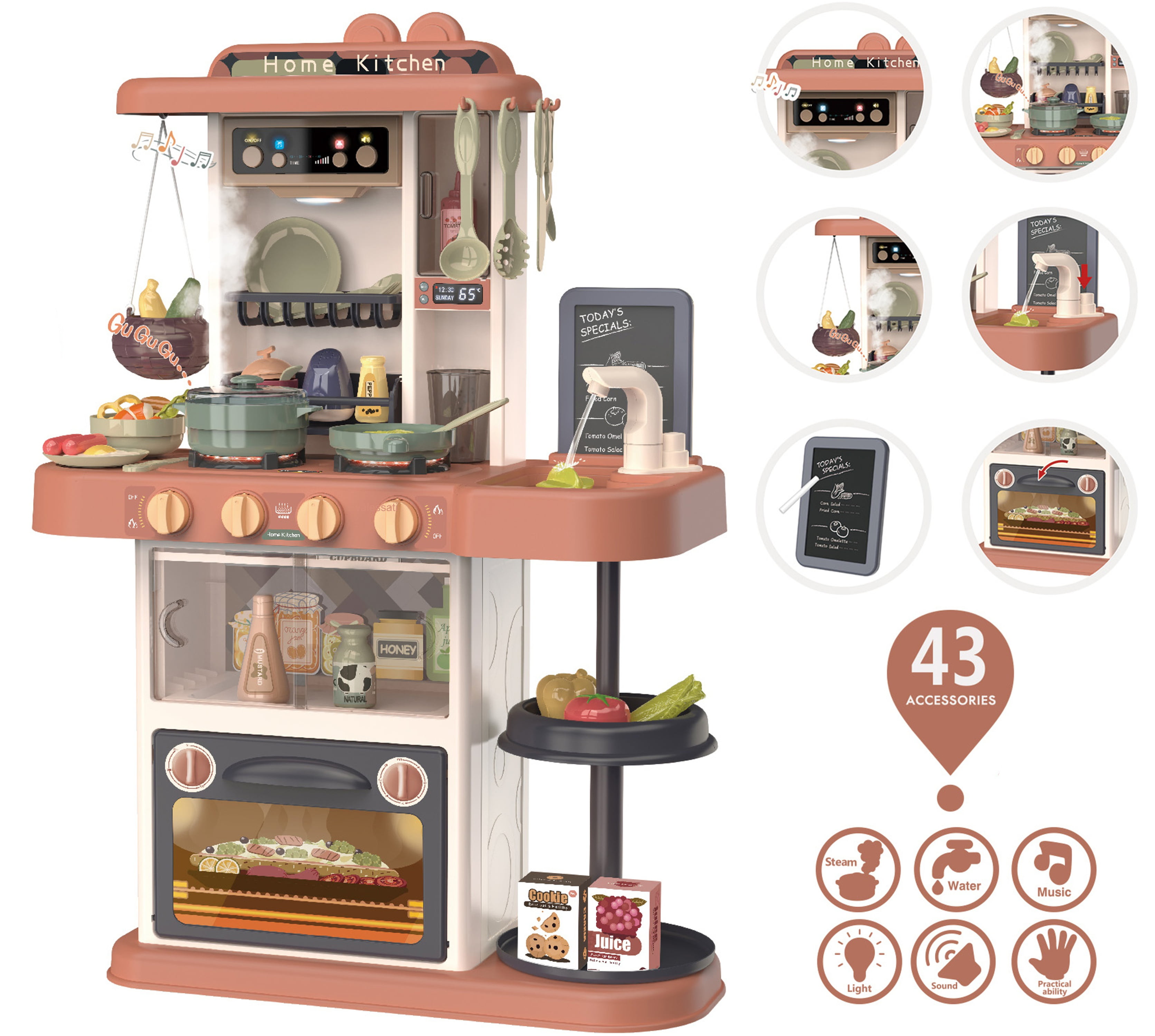 Kitchen Set Toy for Kids 43 Pc New Model Pretend Play Cook, Light Steam ...