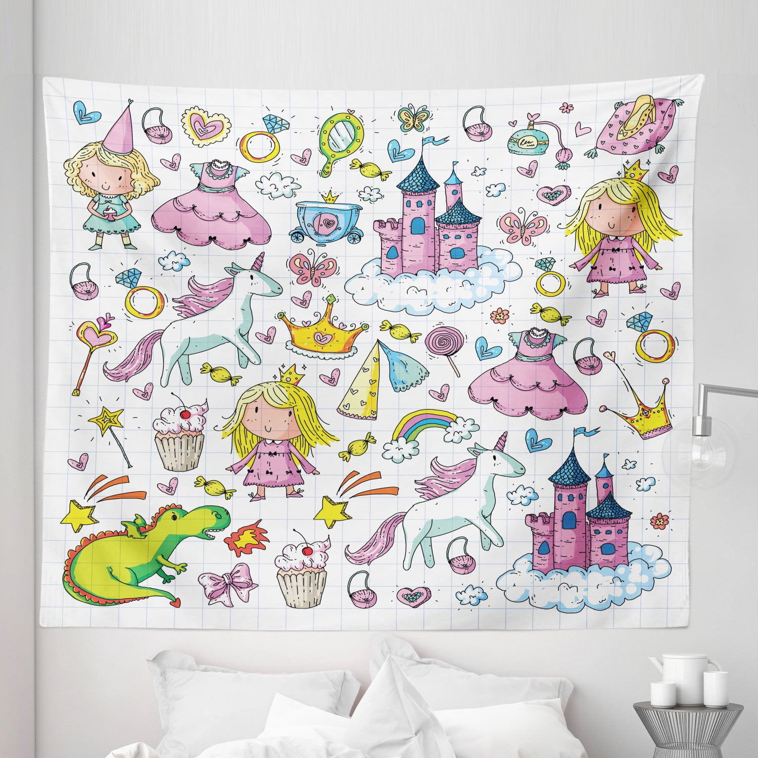Cartoon Tapestry, Bundle of Girls Composition Tale Fantasy Characters ...