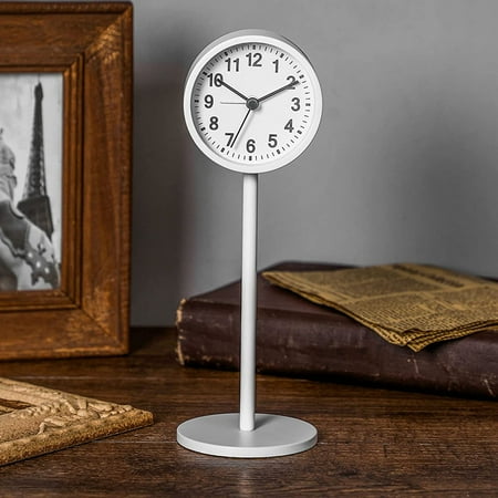 Analog Alarm Clock, Metal Silent Non Ticking Small Tall Desk Clock ...