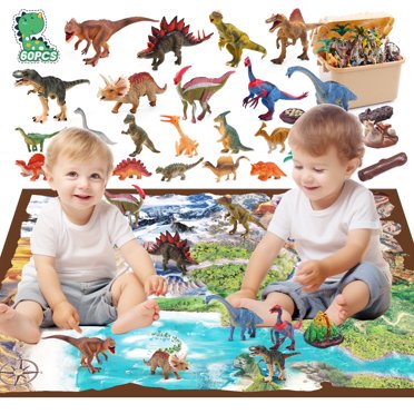 Wisairt Dinosaur Toys for kids,53 PCS Dinosaur Play Set with Activity Play Mat,Dinosaur Figures ...