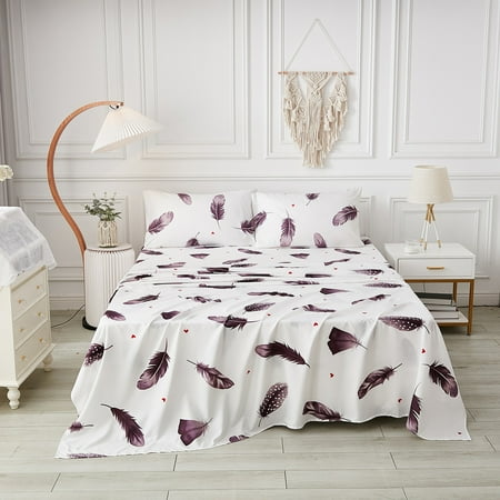 Move Over 4 pcs Feather Sheet Set King White Fitted Sheet Chic Feathers ...