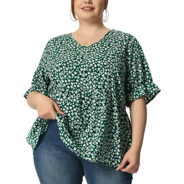 Unique Bargains Women's Plus Size Ruffle Short Sleeve Tiered Babydoll Blouses - Walmart.com