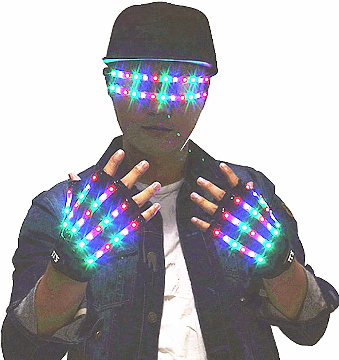 LINLIN LED Gloves and Led Glasses, Light Up Gloves LED Skeleton Gloves ...