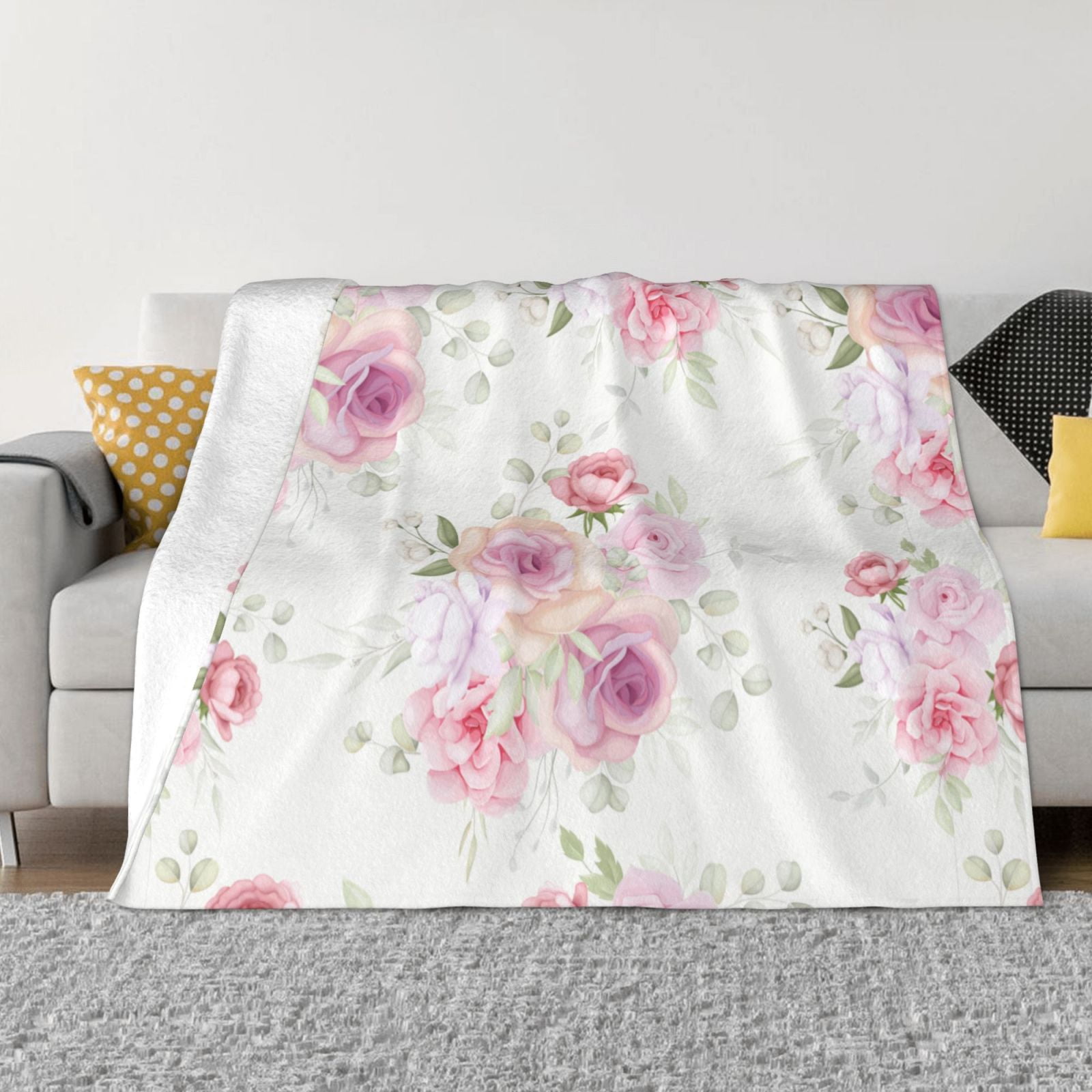 XMXT Throw Blanket, Elegant Pink Roses Print Machine Washable Blankets ...