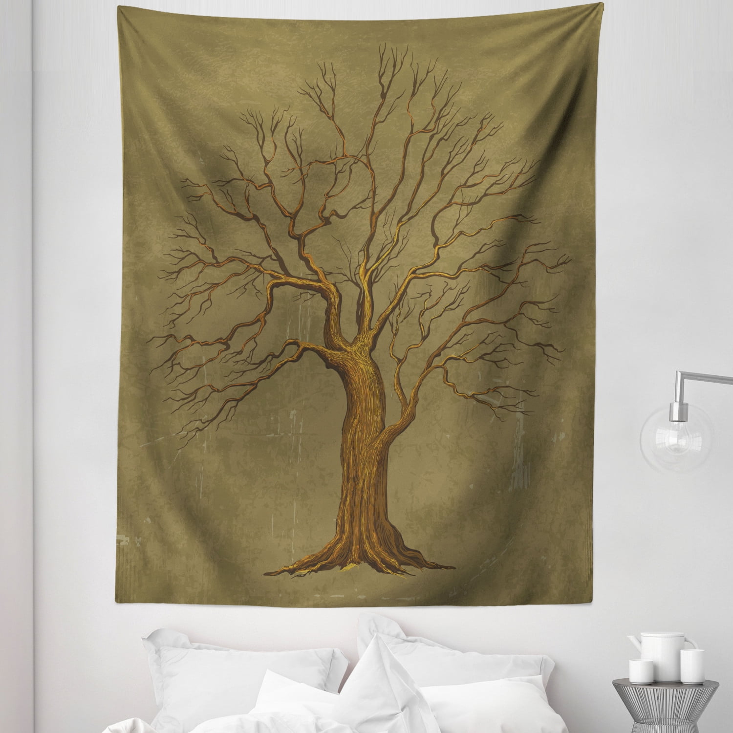 Tree Tapestry, Illustration of a Big Tree on Antique Old Paper Vintage ...