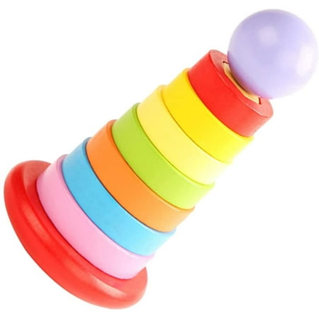 HTCM Wooden Toys Rainbow Tower Sorting Stacking Rings Building Puzzles ...