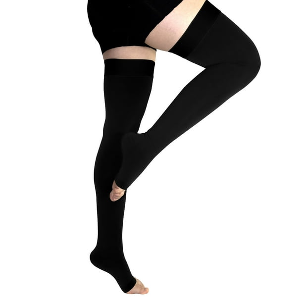 1 Paire de Bas de Contention Cuisse Haute Bout Ouvert 20-30 MmHg avec ...