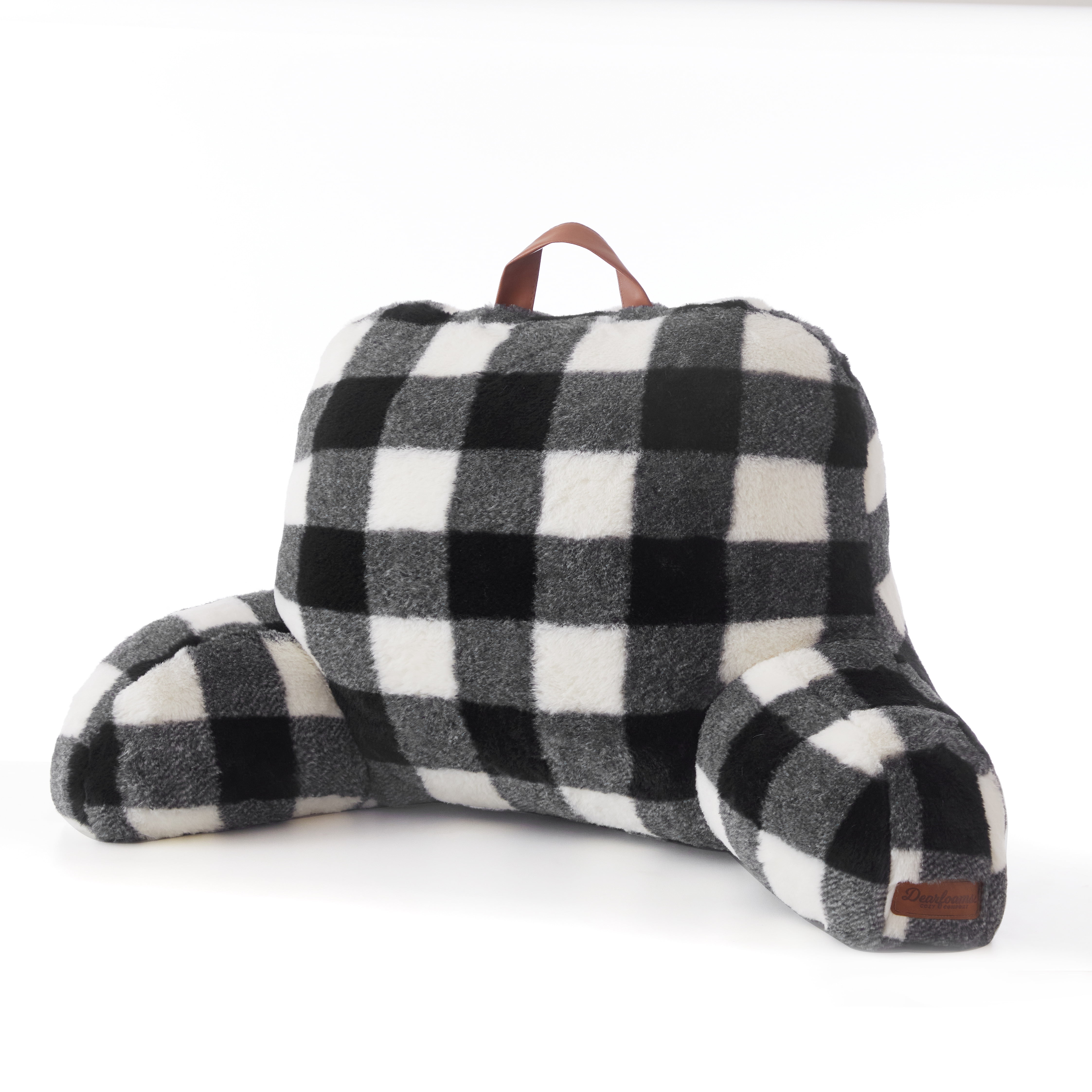 Dearfoams Black and White Buffalo Check Plush Backrest Pillow, 19" x 21 ...