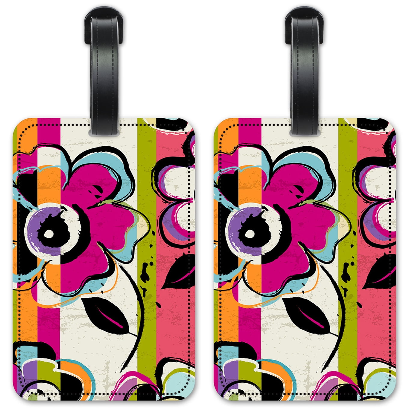 Floral Color Line Art - Luggage ID Tags / Suitcase Identification Cards ...